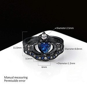 LZJ Blue Zirconia Heart Cut Bridal Princess Crown CZ Black Gold Plated Eternity Band Rings (7)