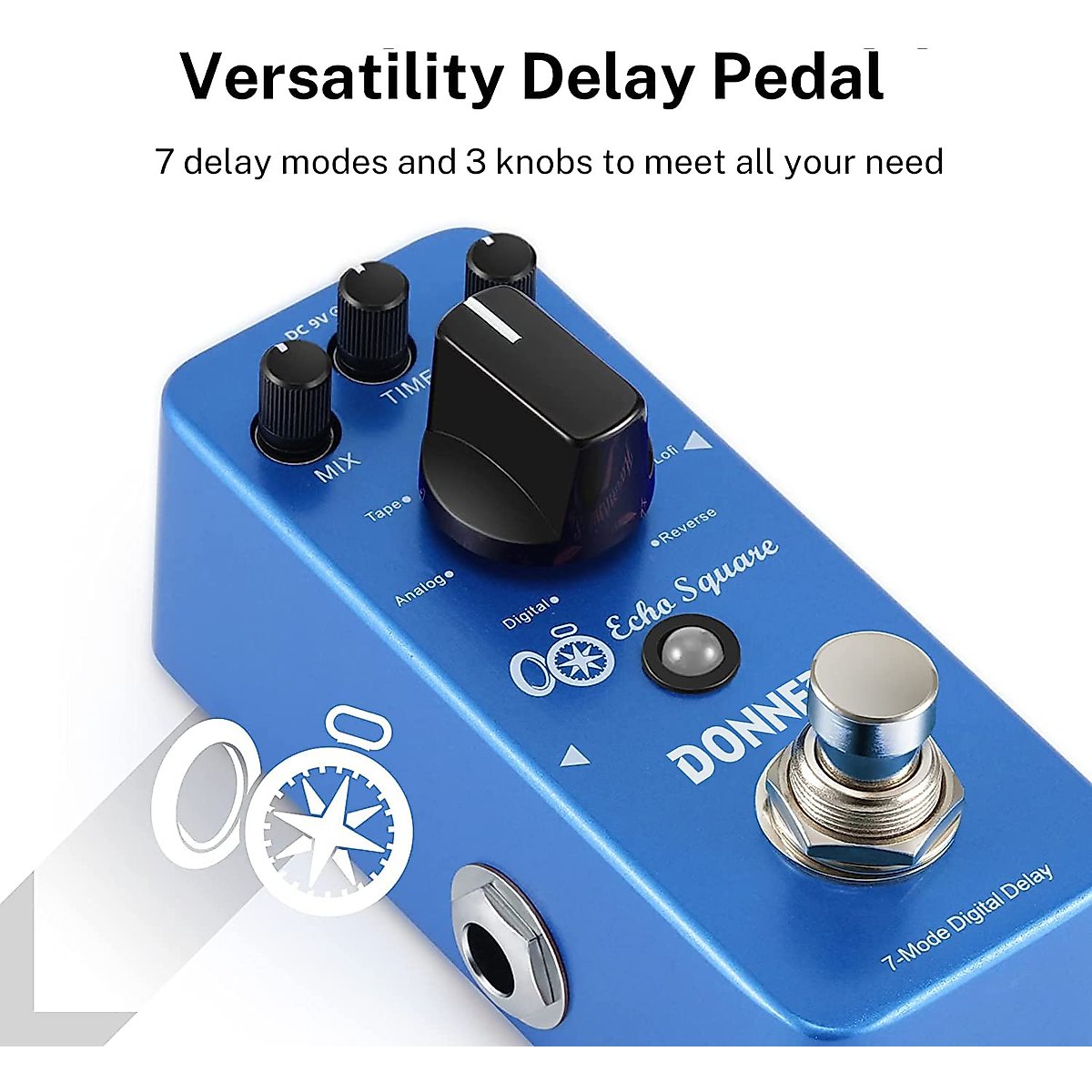 Donner Echo Square Delay Pedal - Digital 7-Modes Delay for Electric Guitar, Multi-Delay including Digital, Analog, Tape, Mod, Sweep, Lofi, Reverse - True Bypass