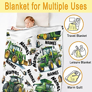 Personalized Trucks Blanket for Boys Girls Kids, Tractor Truck Flannel Throw Blanket Text Gifts Throw Soft & Warm Bed—All Season 30"x40" for Baby/Pets