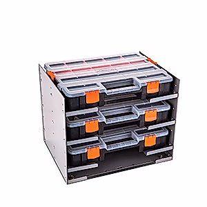 AA Products Inc. P-SH-Tote Shelf Kit for Van Shelving Storage, 3 Plastic Storage Box w/ 1 Set Organizer Holder for Small Parts, Screws and Hardwares