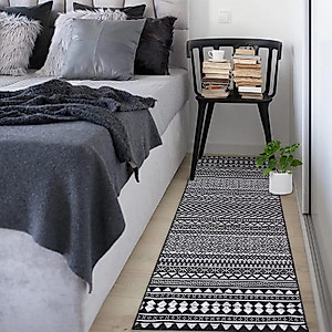 Zacoo Rug 2x12 Runner Rug Black Hallway Runner Machine Washable Throw Carpet Foldable Thin Rug Non Slip Floorcover Mat for Bathroom Laundry Bedroom Living Room, Home Decor Rug, Black