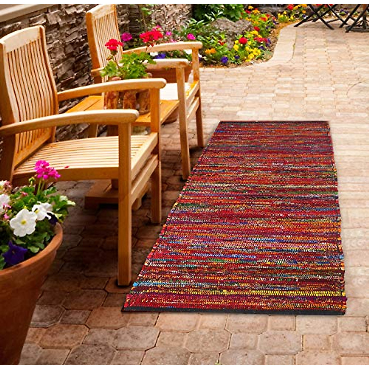 Cotton Multi Chindi Hand Woven Rugs 36X60 Inch Multi Color Chindi Rag Rug - 3x5 Feet Rectangle Bohemian Colorful Area Rug - Recycled Hand Braided Rugs- Biodegradable