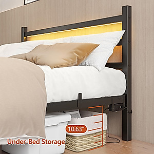 Maliacife Full Bed Frame with Headboard and Footboard,Metal Platform Double Bed Frame with Charging Station and LED, Steel Slats Mattress Foundation, No Box Spring Needed,Noise Free, Black