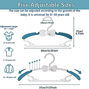 WJWSKI Baby Hangers for Closet - 20 Pack Baby Clothes Hangers,Adjustable Baby & Kids Hangers for Nursery,Cascading Plastic Childrens Hangers & Infant Hangers for Closet- Space Saving