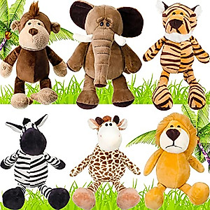 6 Pieces Safari Stuffed Animals Plush Jungle Animal Toys Set for Boys Girls, Cute Lion Elephant Zebra Giraffe Tiger Monkey for Animal Themed Parties Student Award Christmas (Cute Style)