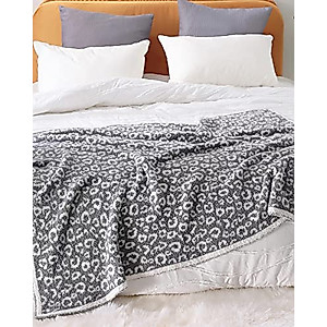 Panku Super Soft Leopard Throw Blanket, Cozy Warm Cheetah Fleece Blankets for Couch and Sofa, Knit Reversiable Luxury Fluffy Blanket Throw Light Grey 50x60 Inches