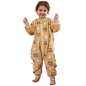 MICHLEY Flannel Baby Sleeping Bag Unisex Pajamas, Long Sleeve Zipper Wearable Sleeping Sack for Autumn Winter Boys Girls,Brownbear,18-24months, Size 90