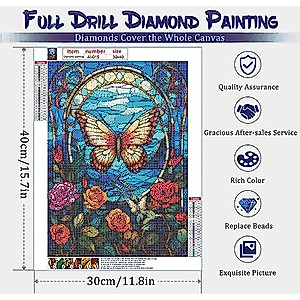 AIBOERL Diamond Painting Kits for Adults, Butterfly Rose 5D Diamond Art Kits, Full Drill DIY Crafts for Adults Home Wall Decor Gift Diamond Dots [11.8x15.7inch]