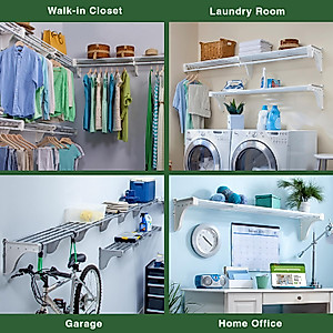 EZ Shelf DIY Expandable Closet Shelf & Rod - 28” - 48” - White - Mounts to 2 Sidewalls (No End Brackets) - Easy to Install-Strong - Wire Shelving Alternative - Rod & Shelf Kit (EZS-SCRW48)
