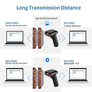 Alacrity Bluetooth Barcode Scanner Wireless 1D Laser Barcode Reader with Battery Level Indicator, 3 in 1 Bluetooth & 2.4GHz Wireless & USB Wired Bar Code Scanner