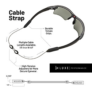 Luxe Performance Glasses Strap - Durable Eyewear Retainer, Sunglasses Strap, Eyeglasses Strap - Adjustable Cable Strap for Active Lifestyle, High Tension, No Tail, Temple Grip