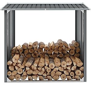 Gecheer Garden Log Storage Shed Galvanized Steel 67.7"x35.8"x60.6" Gray Strong and Practical