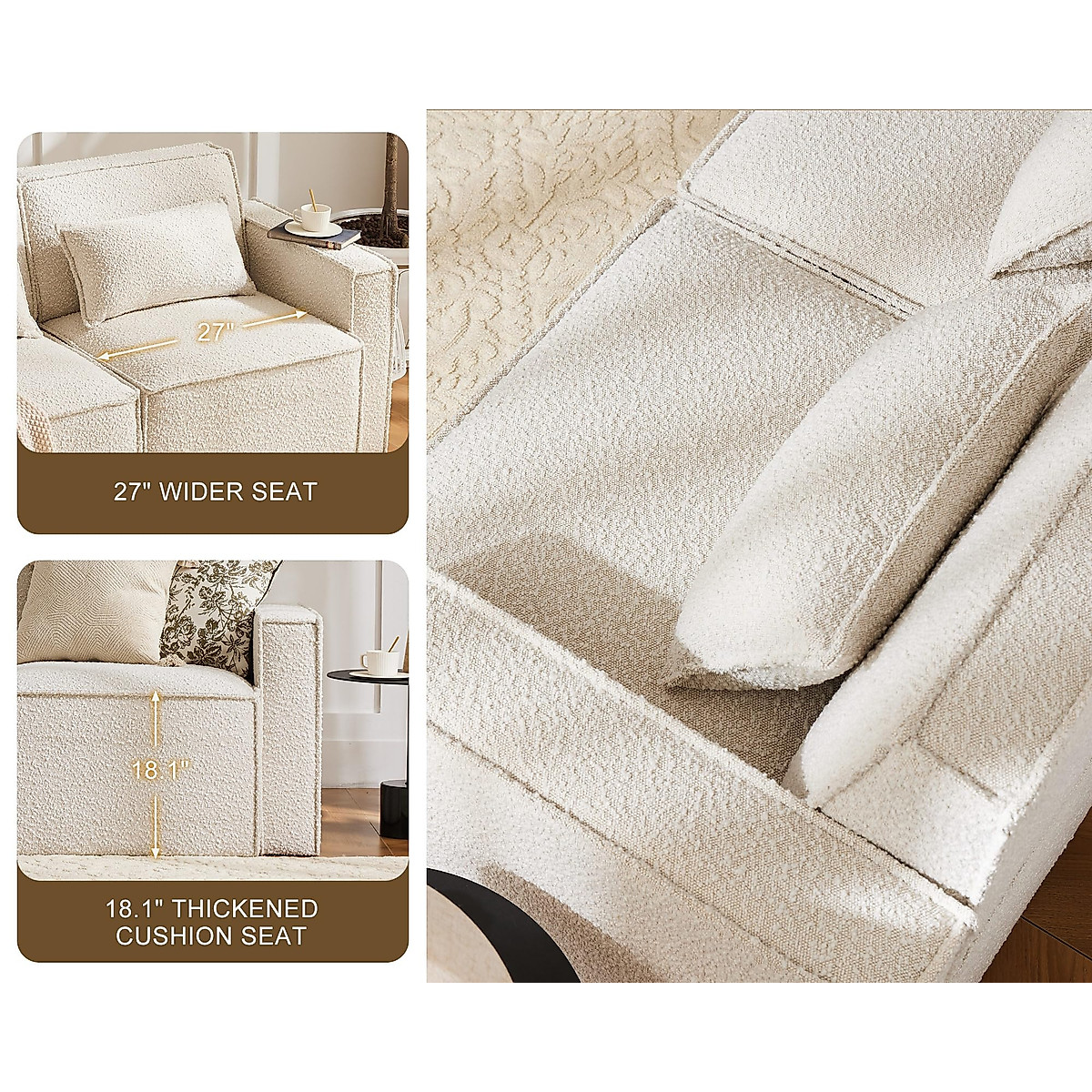 ABCASA Loveseat Sofa,Modular Couch with Breathable Fabric,Modern Comfy 2 Seats Sofa Couches for Living Room Apartment Small Spaces,White