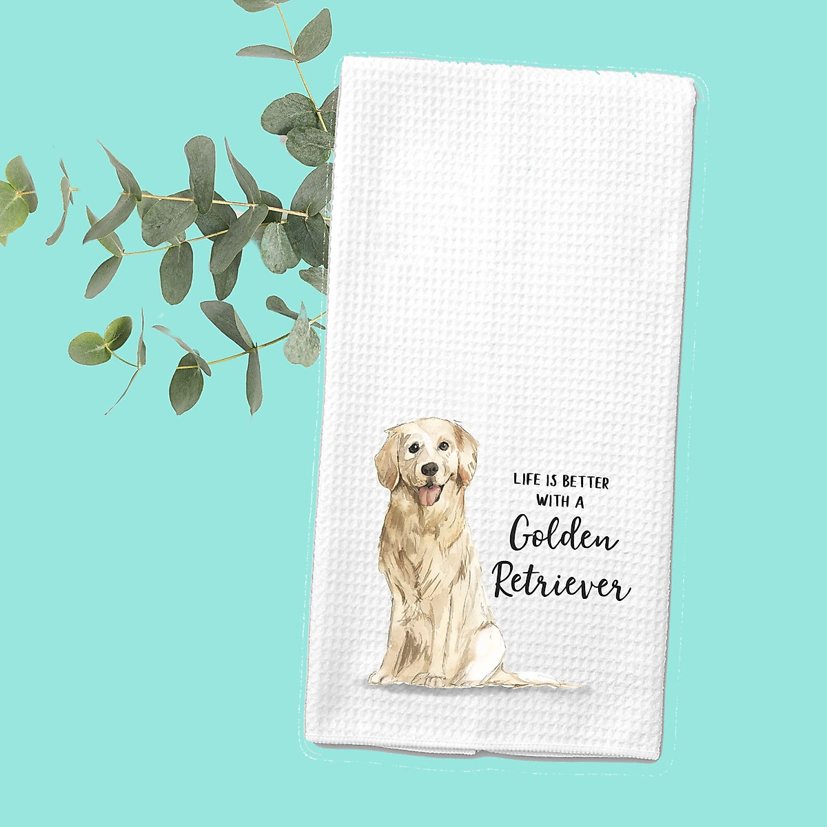Watercolor Life is Better with a Golden Retriever Microfiber Kitchen Tea Bar Towel Gift for Animal Dog Lover
