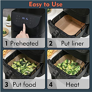 MT&L Air Fryer Disposable Square Paper Liner 6.3 in Fit 3-5 Qt, Non-Stick Waterproof Oil Grease Proof Parchment Liners Baking Paper for Air Fryer | Microwave | Grill