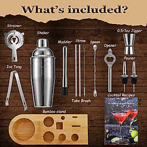 Simrzikr Bartending kit|Cocktail Shaker Set with Stand, Martini Mixer, Margarita kit, Bar Drink Mixer Set, All-in-one Bar Tools for Drinking Mixing, Mixology and Craft Bartender Kit for Home and bar