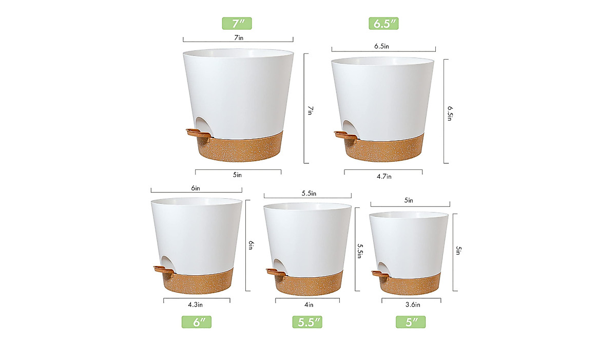 WOUSIWER Plant Pots, 7/6.5/6/5.5/5 Self Watering Plastic Planters with ...