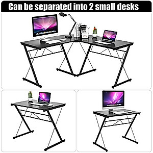 Tangkula L-Shaped Desk Corner Computer Desk, Space-Saving & Multifunctional Home Office Desk Writing Workstation Study Desk with Round Corner (Black)