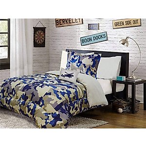 Fancy Linen Kids/Teens Comforter Set Army Camouflage Beige Taupe Blue Comforter Set New # Camouflage (Twin)
