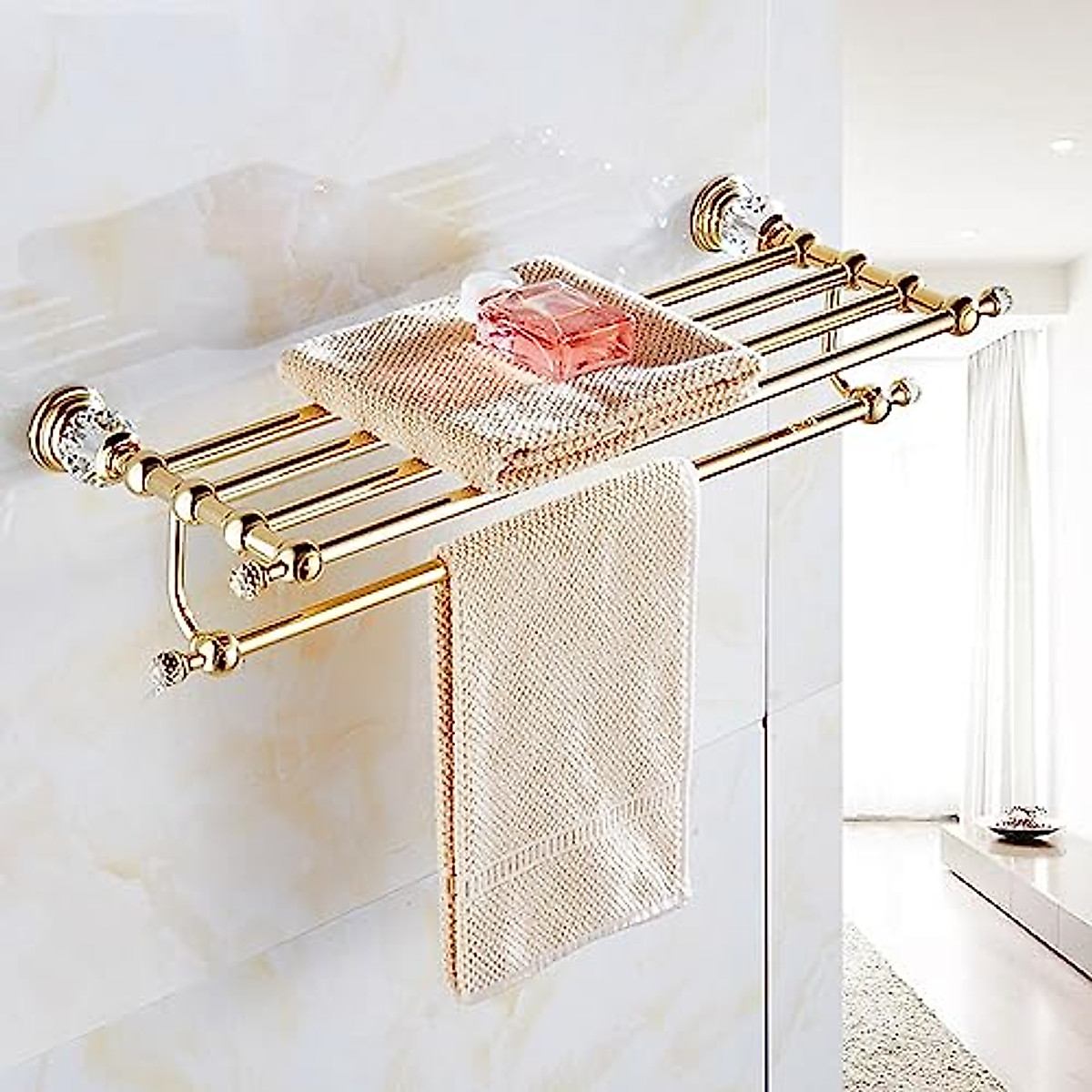 Sharunec Towel Rack for Bathroom and Lavatory,Wall Mount Tower Holder Towel Hanger with Double Towel Bars,SUS 304 Stainless Steel,Gold