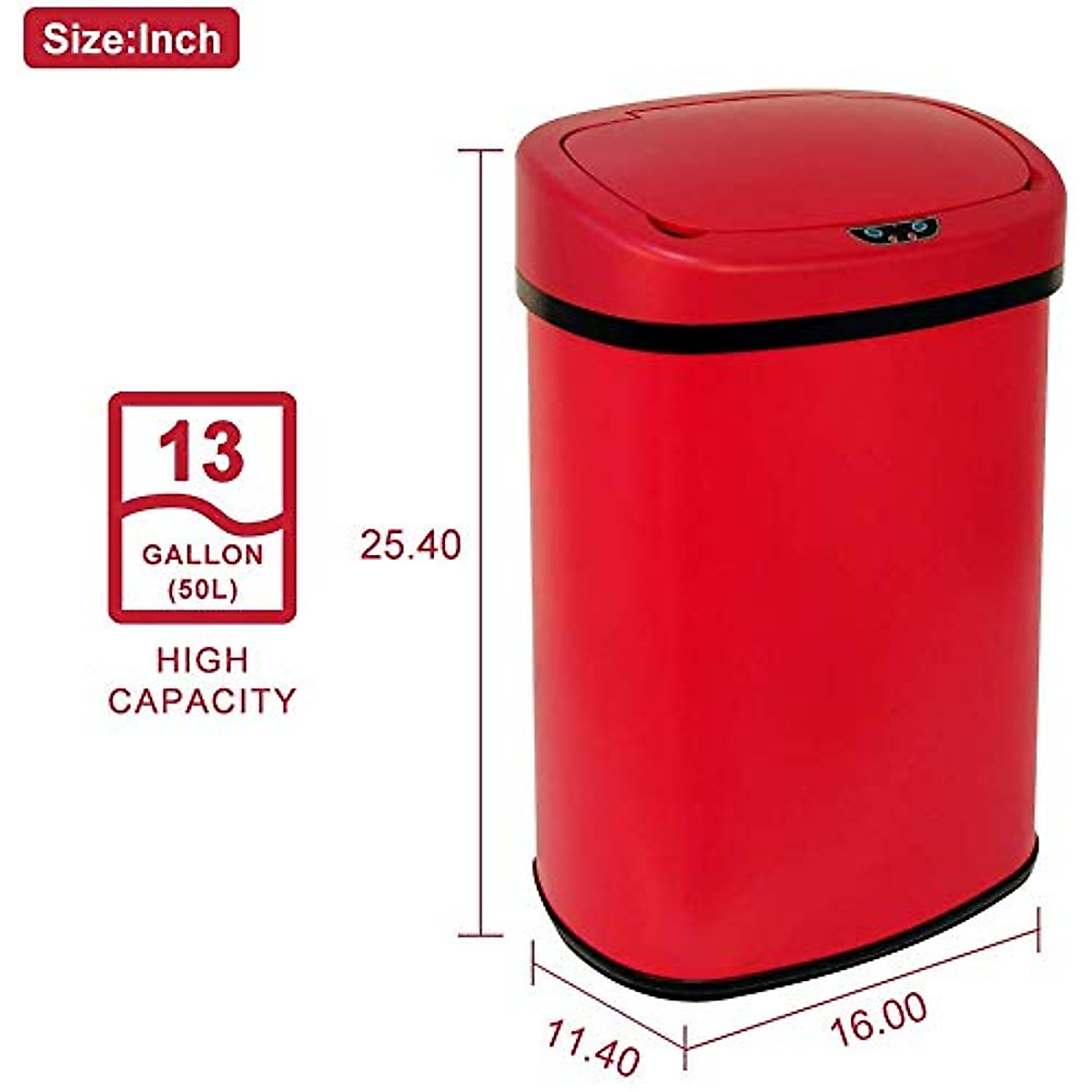 13 Gallon/50L Automatic Kitchen Trash Can with Lid, Touchless Garbage Can, Stainless-Steel Trash Cans Electronic Motion Sensor Smart Trash Bin for Kitchen Office Bathroom, Red