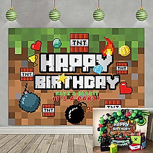 Pixel Backdrop for Birthday Party Game Theme Photography Background for Kids Boy Happy Birthday Video Gaming Battle Gamer Party Supplies Cake Table Decor Banner (7X5FT)