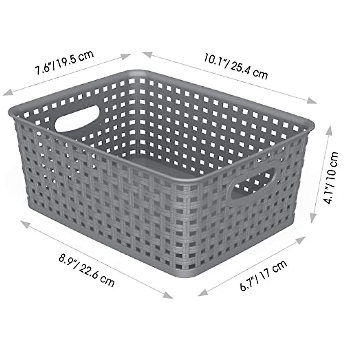 Weave Storage Organizer Baskets, Grey 6-Pack Plastic Woven Baskets, 10.1" x 7.55" x 4.1"