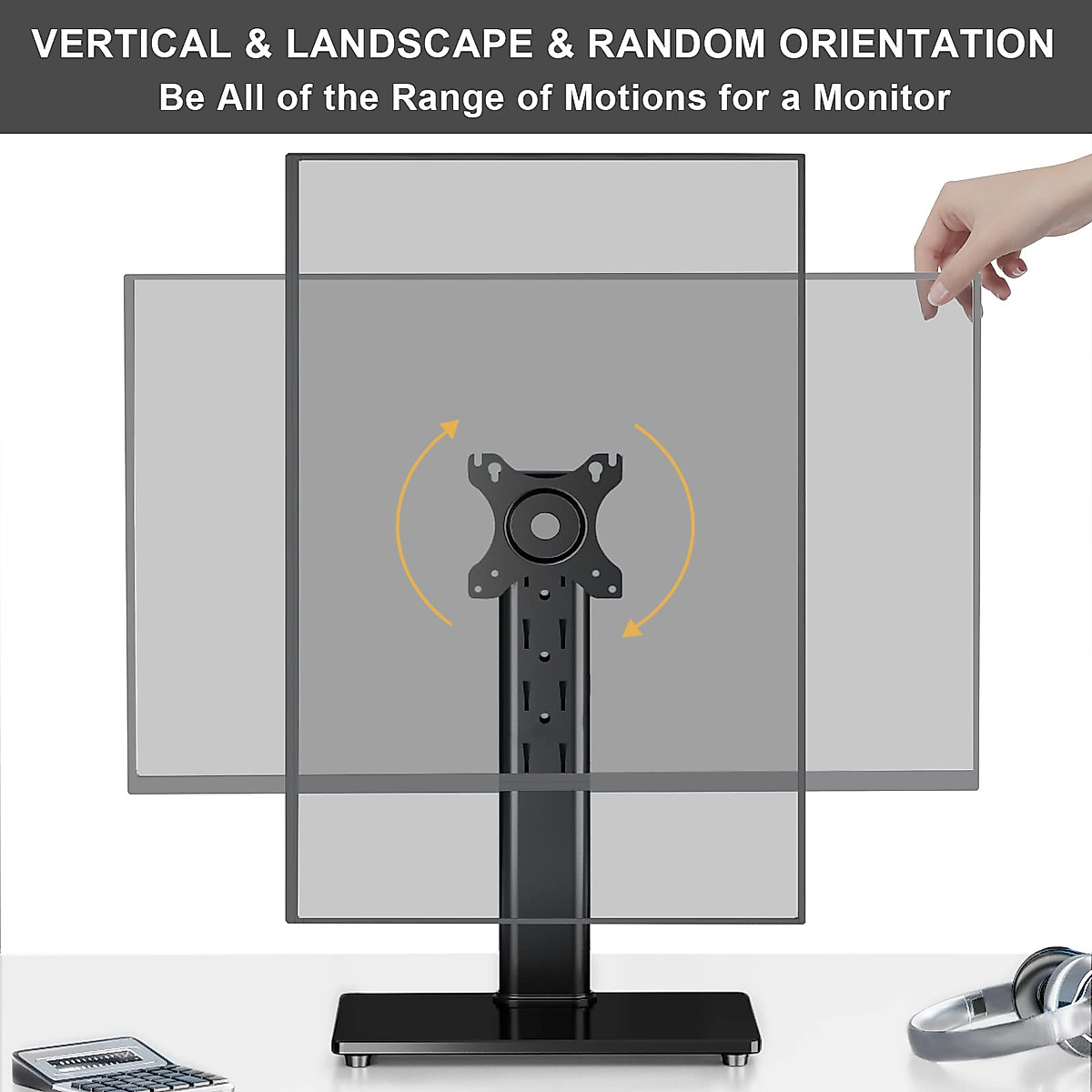 Single Computer Monitor Stand for 13-32 inch Screen, Height Adjustable Monitor Stand, Free Standing Monitor Desk Stand with Swivel, Tilt and Rotation VESA Mount, Black