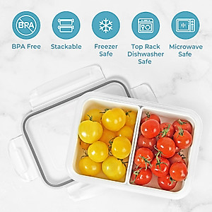 carrotez Food Storage Containers with 2 Removable Compartments, Snack Containers with Airtight Lids, Portion Control Container, Reusable, BPA Free, 2 Cup (480ml)