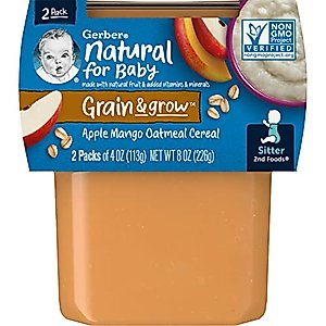 Gerber Baby Food 2nd Foods, Mixed Cereal, Apples & Mangos with Rice Cereal Puree, 4 Ounce Tubs, 2-Pack