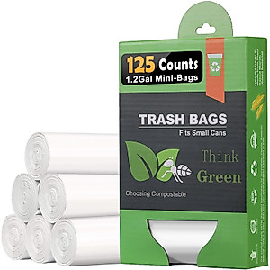 1.2 Gallon Compostable Trash Bags, Small Trash Bags for bathroom office kitchen, Strong Small Garbage Bags fit 4.5-5 Liter Trash Can,1 Gallon-1.5 Gallon,White Compost Bags