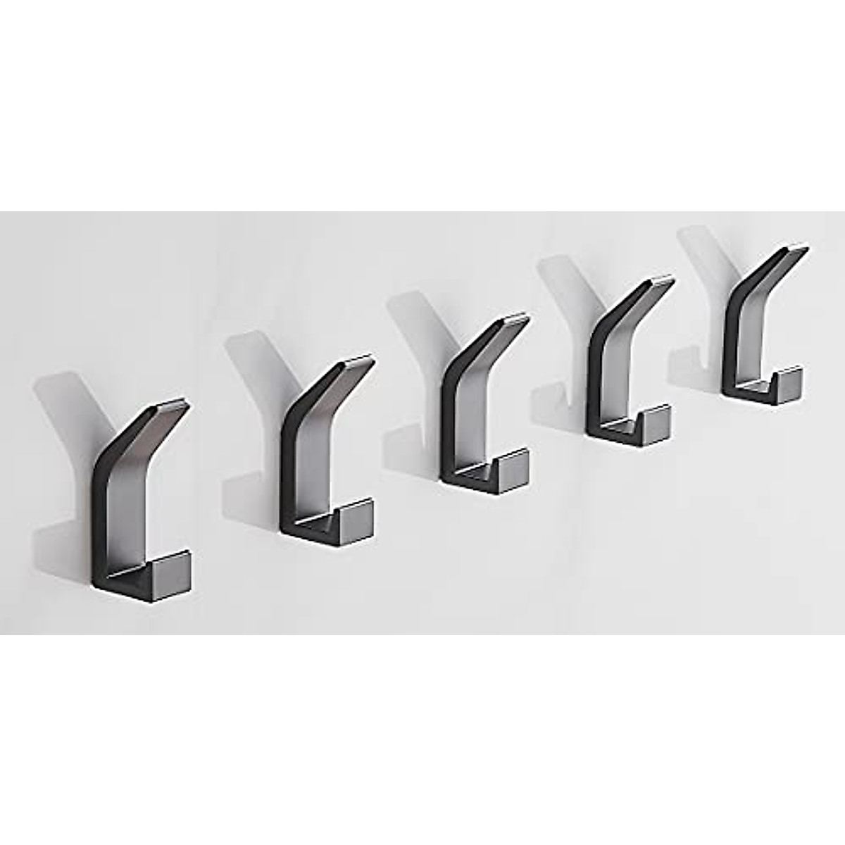 ALORE Bathroom Towel Hooks, Space Aluminum Coat Hook Robe Coat and Bath Brush Hook for Bath Kitchen Garage Hotel, Modern Heavy Duty Wall Mounted, Pack of 5(Black)