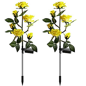 Aolyty Solar Garden Lights Outdoor, Solar Powered Stake Flower Light, IP65 Waterproof Solar Decorative Rose Flowers Lights for Patio Pathway Yard Lawn Decor (Yellow, 6 Rose)