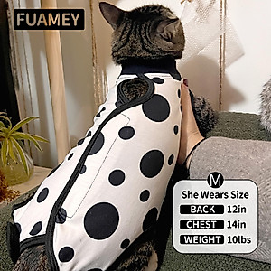 FUAMEY Cat Recovery Suit for Cats Spay,Cat Onesie Abdominal Wounds Surgical Shirts Kitten Skin Protection Bodysuit Cat Anti Licking Wear Female Cats Weaning Clothes Alternative to Cone Black Dot XS