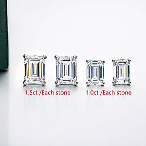 Bo.Dream Emerald Cut Cubic Zirconia CZ Stud Earrings for Women Faux Diamond 18K White Gold Plated Sterling Silver (Total 2.0 Carats, 5x7mm)