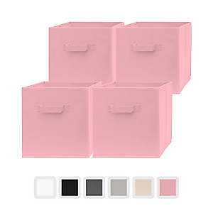 Pomatree 13x13x13 Inch Storage Cubes - 4 Pack - Large and Sturdy Storage Bins | Dual Handles, Foldable | Cube Organizer Bin | Fabric Baskets for Organizing Closet, Clothes and Toys (Pink)