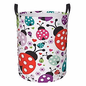 Foruidea Ladybug Polka Dot Laundry Basket,Laundry Hamper,Collapsible Storage Bin, Oxford Fabric Clothes Baskets,Nursery Hamper For Home,Office,Dorm,Gift Basket