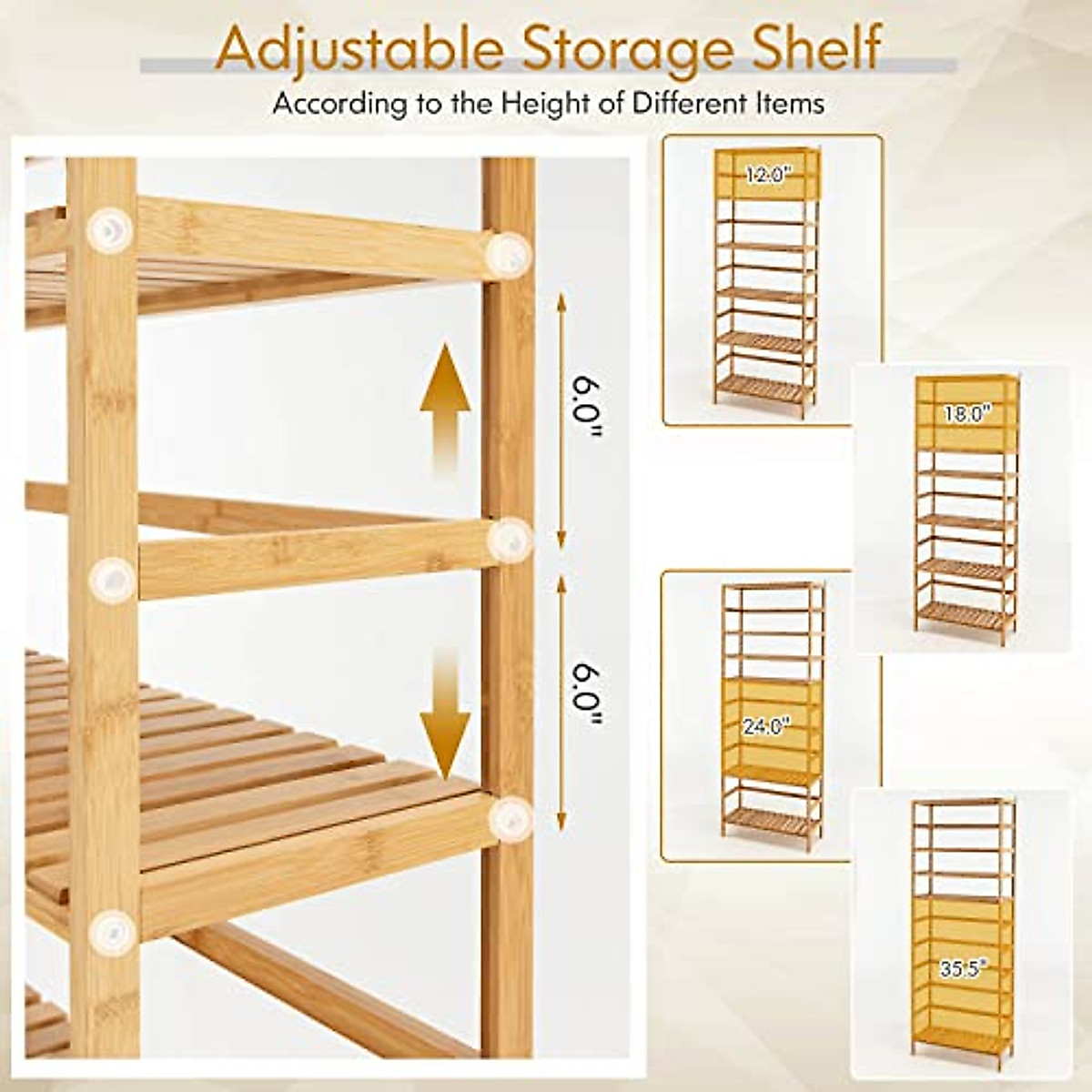 Giantex 6-Tier Bamboo Bookshelf, 63'' Tall Freestanding Storage Display Shelf with Adjustable Shelves, Easy Assembly Multipurpose Bookcase Shelf Rack for Living Room, Kitchen, Plants (Natural)