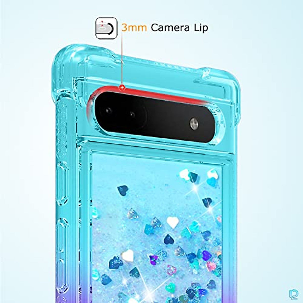 Dzxouui Pixel 6A Case, Glitter Quicksand, Glass Screen Protector, Reinforced TPU Cover - Teal/Purple