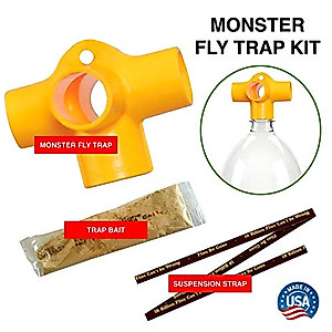 Flies Be Gone Monster Soda Bottle Fly Trap 6 Pack – Reusable Screw Tops for 2 Liter Bottles, KM34 Non-Toxic, No Poison, No Pesticide Bait - Suspension Straps - for Outdoor Use
