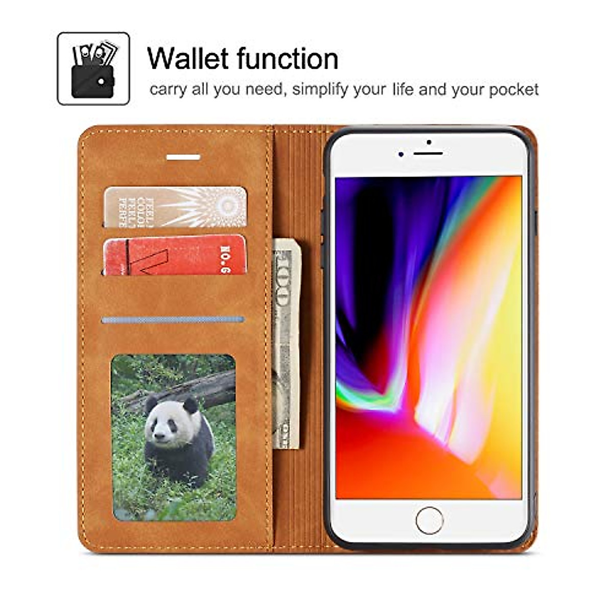 QLTYPRI Case for iPhone SE 2022 5G/iPhone SE 2020/iPhone 8/iPhone 7, Premium PU Leather Cover TPU Bumper with Card Holder Kickstand Magnetic Adsorption Flip Wallet Case for iPhone 7/8/SE2/SE3 - Brown