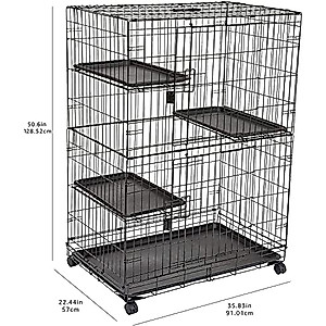 Amazon Basics Large 3-Tier Cat Cage Playpen Box Crate Kennel - 36 x 22 x 51 Inches, Black