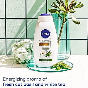 NIVEA Basil and White Tea Body Wash with Nourishing Serum, 20 Fl Oz Bottle