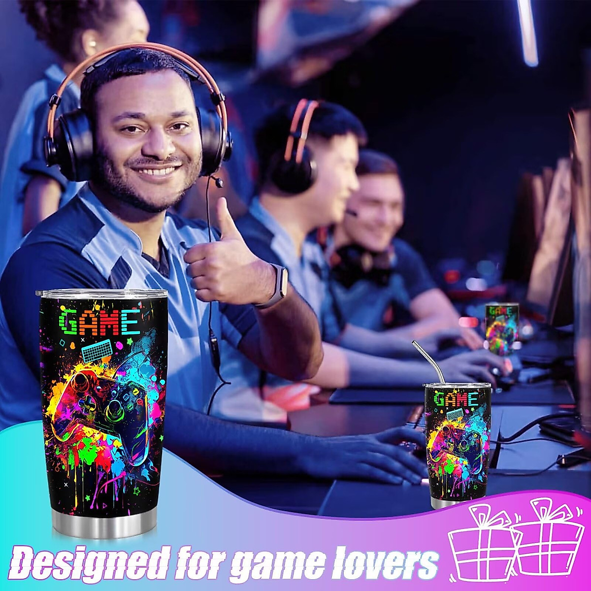 Gamer Gifts, Gifts for Gamers, Cool Gamer Present for Men Teenage Teen Boys Boyfriend, Gaming Mugs Stuff, Video Games Party Favors, The Game Men Boy Birthday Room Decor Stainless Steel Tumbler 20oz