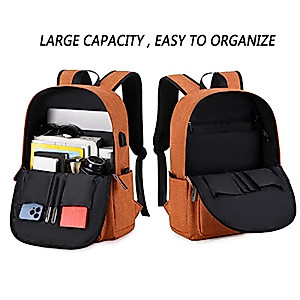 KYALOU Laptop Backpack, Lightweight Bookbag Casual Daypack for Men and Women, College with USB Charging Port - Light Brown