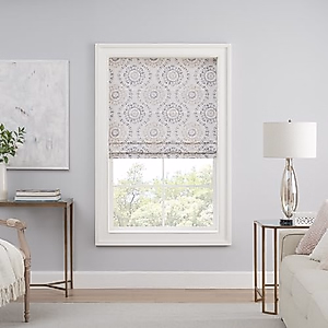 Waverly Adonis Medallion 100% Blackout Roman Shade, Cordless and Noise Reducing Window Shade for Privacy, Thermal Window Treatments for Energy Saving Benefits, 27 in Wide x 64 in Long, Natural