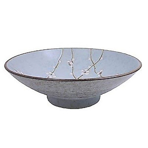 Japanese Dinnerware 9.75" Diameter Porcelain Grey Plum Cherry Blossom Rice Soup Ramen Bowl