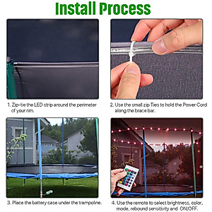 【Upgraded Large Volume&Longer Version】 LED Trampoline Lights，Remote Control Trampoline Rim LED Light for 12Ft Trampoline, C Battery Box, 16 Color Change, Waterproof, Bright to Play at Night Outdoors