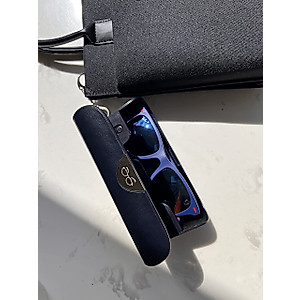 EYECARRY Deep Navy Eyeglasses Case, Soft Vegan Leather Glasses Holder, Patented Open Face Design For Easy One-Handed Access, Hard Shell Case For Men or Women Sunglasses, Reading Glasses & More