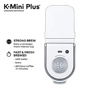 Keurig K-Mini Plus Coffee Maker, Single Serve K-Cup Pod Coffee Brewer, Comes With 6 to 12 oz. Brew Size, K-Cup Pod Storage, and Travel Mug Friendly, White (Renewed)